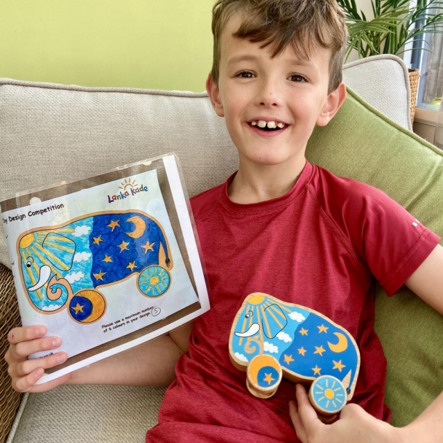 Wooden Fair Trade Toy Sun and Moon Elephant Push Along